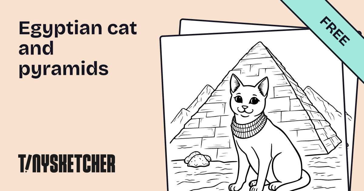 Egyptian cat and pyramids Coloring Page | Free Printables | Tiny Sketcher