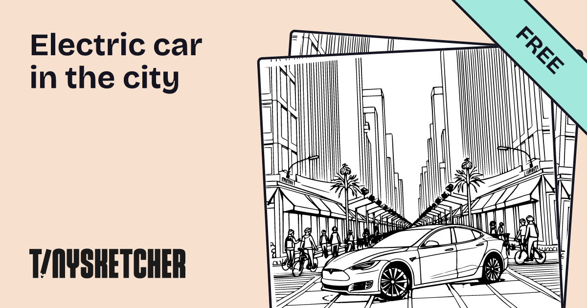 Electric car in the city Coloring Page | Free Printables | Tiny Sketcher