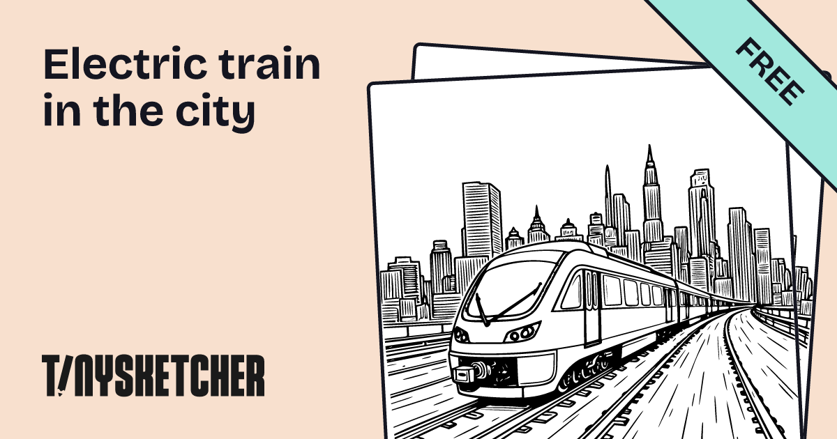Electric train in the city Coloring Page | Free Printables | Tiny Sketcher