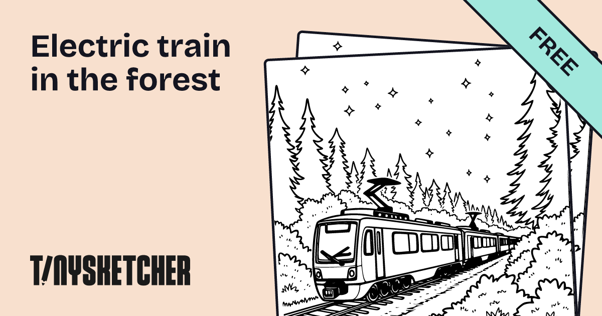 Electric train in the forest Coloring Page | Free Printables | Tiny ...