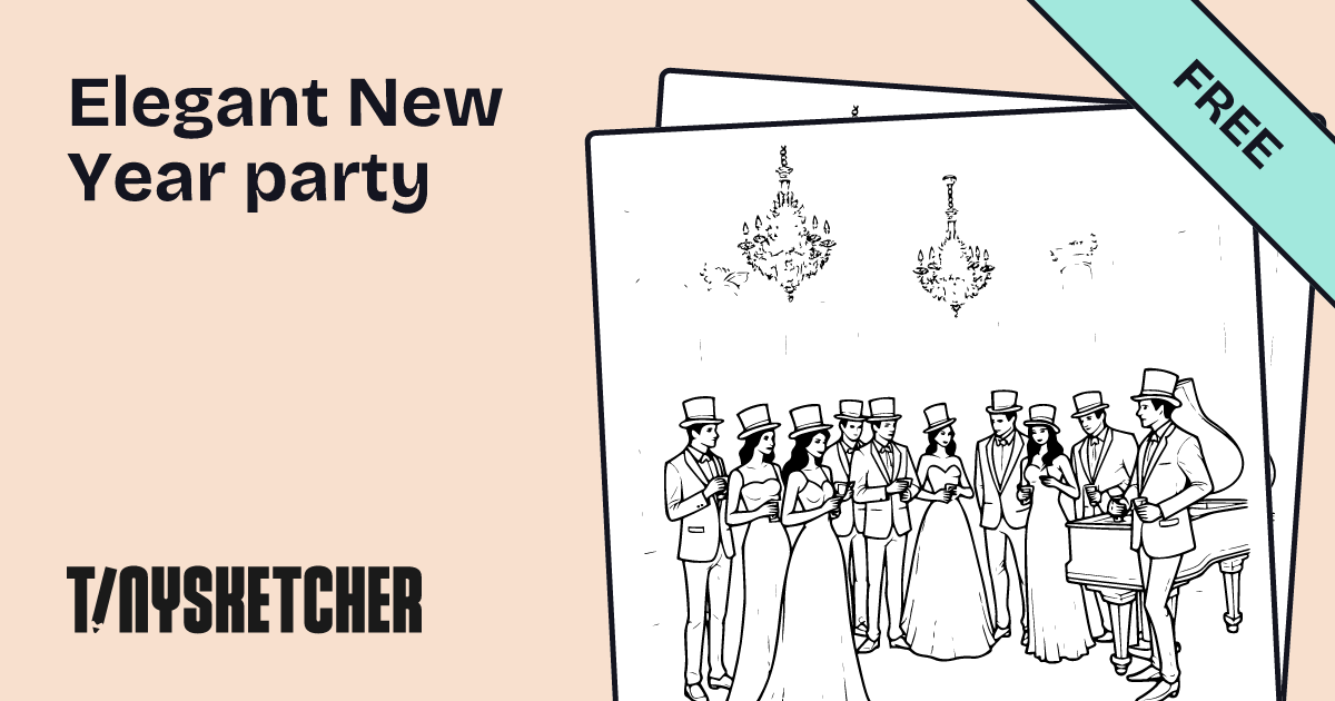 Elegant New Year party Coloring Page | Free Printables | Tiny Sketcher