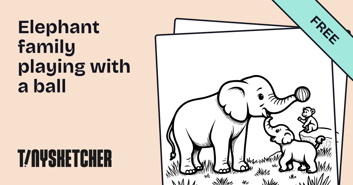 Elephant family playing with a ball Coloring Page | Free Printables ...
