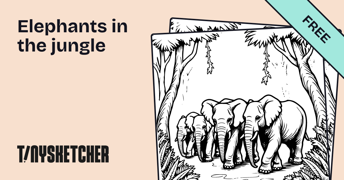 Elephants in the jungle Coloring Page | Free Printables | Tiny Sketcher