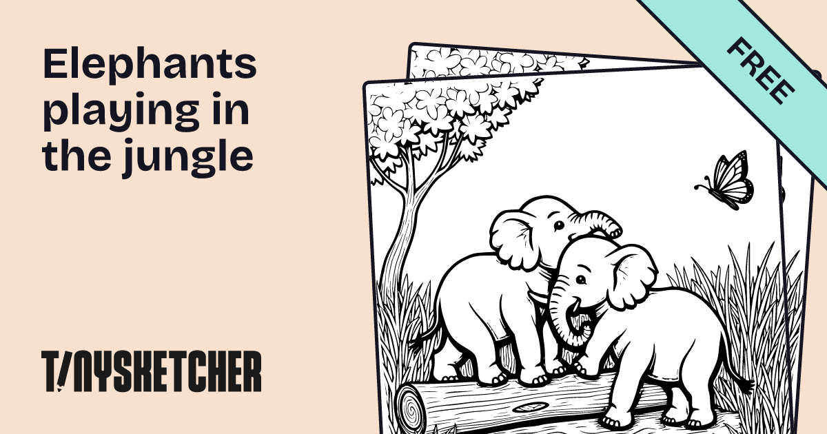 Elephants playing in the jungle Coloring Page | Free Printables | Tiny ...