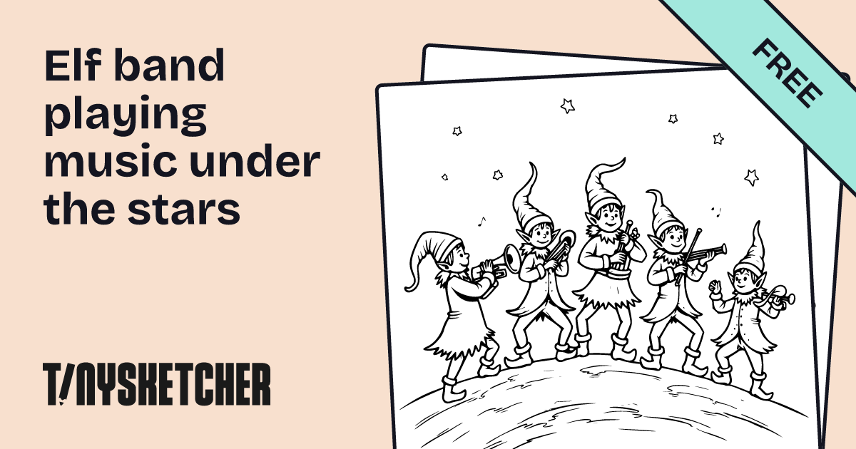 Elf band playing music under the stars Coloring Page | Free Printables ...