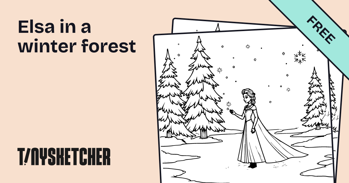 Elsa in a winter forest Coloring Page | Free Printables | Tiny Sketcher