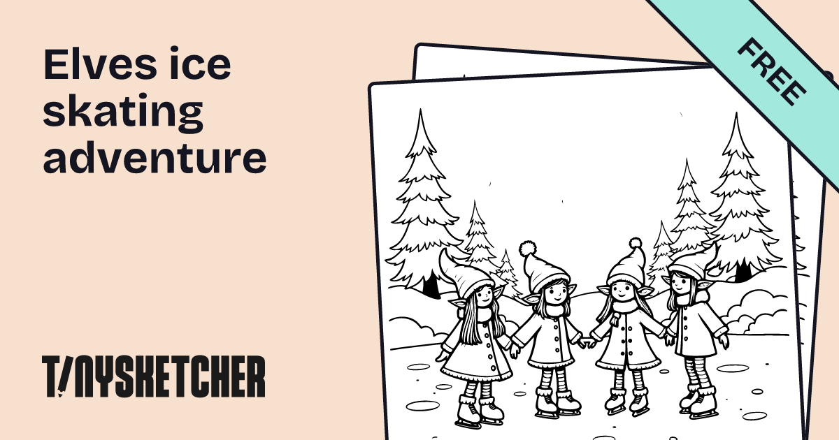 Elves ice skating adventure Coloring Page | Free Printables | Tiny Sketcher