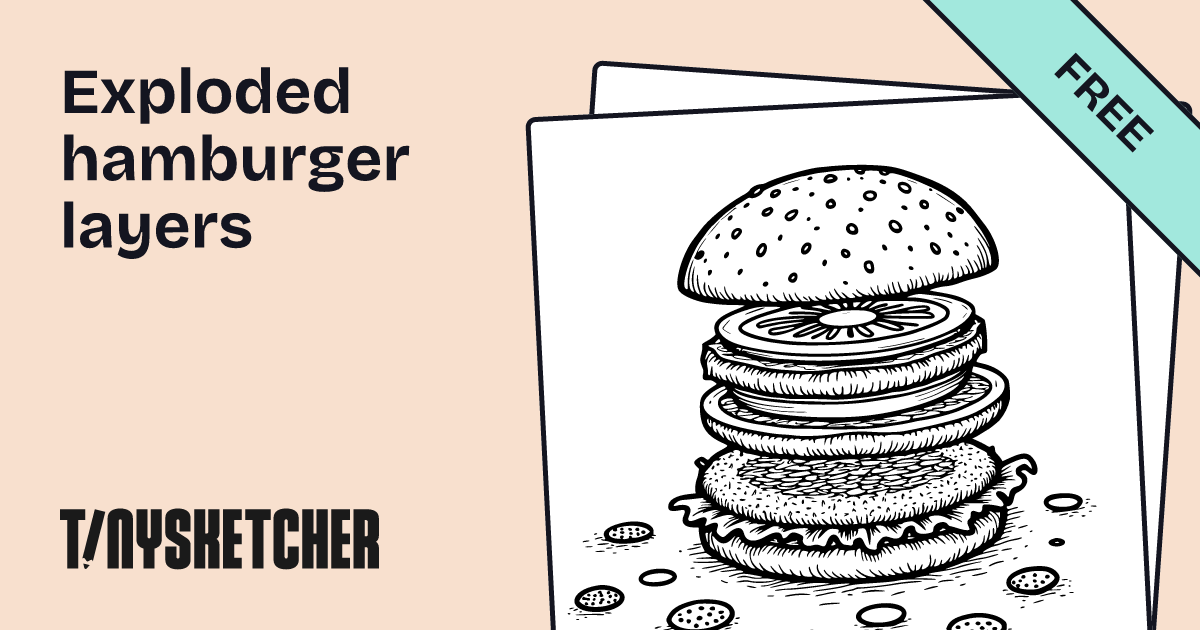Exploded hamburger layers Coloring Page | Free Printables | Tiny Sketcher