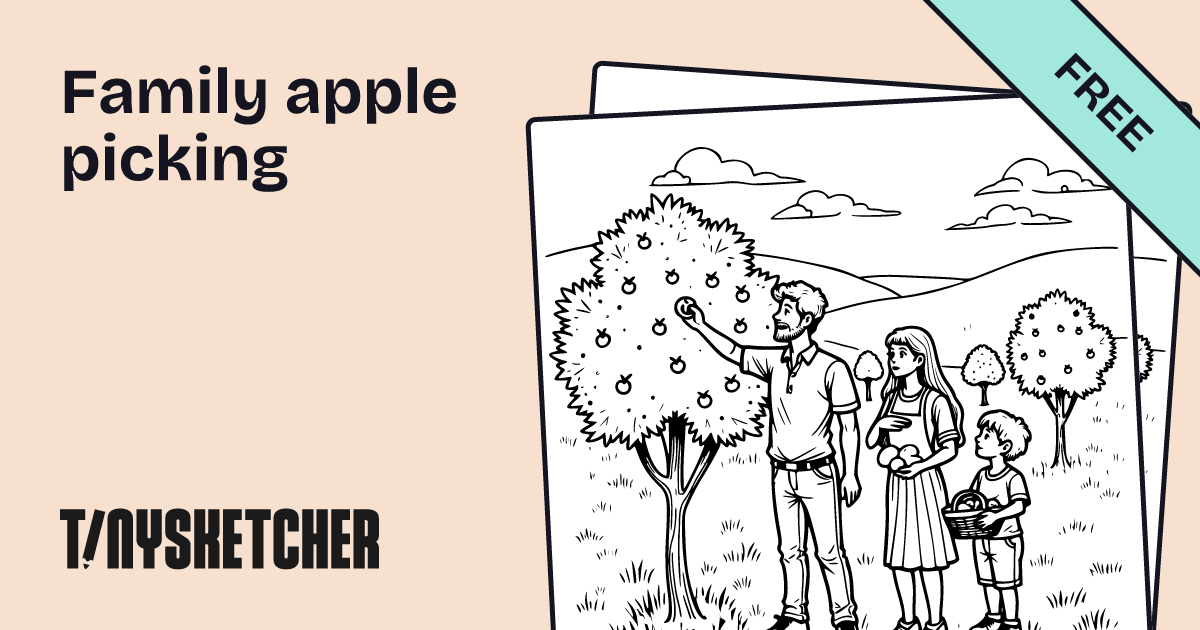 Family apple picking Coloring Page | Free Printables | Tiny Sketcher