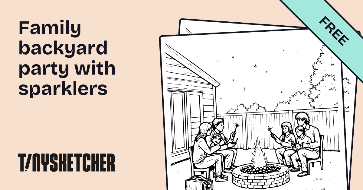 Family backyard party with sparklers Coloring Page | Free Printables ...