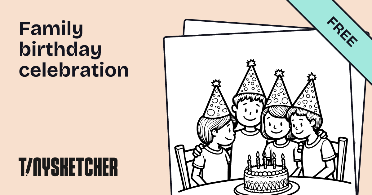 Family birthday celebration Coloring Page | Free Printables | Tiny Sketcher