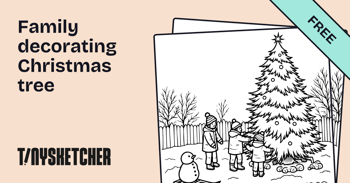 Family decorating Christmas tree Coloring Page | Free Printables | Tiny ...
