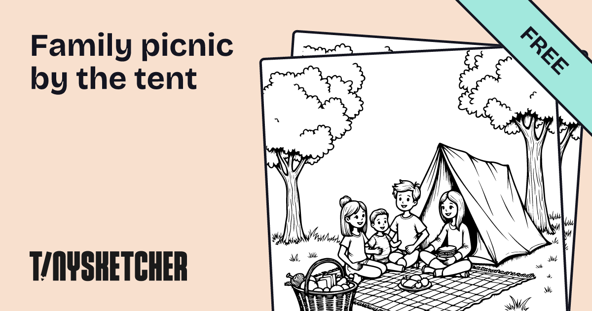 Family picnic by the tent Coloring Page | Free Printables | Tiny Sketcher