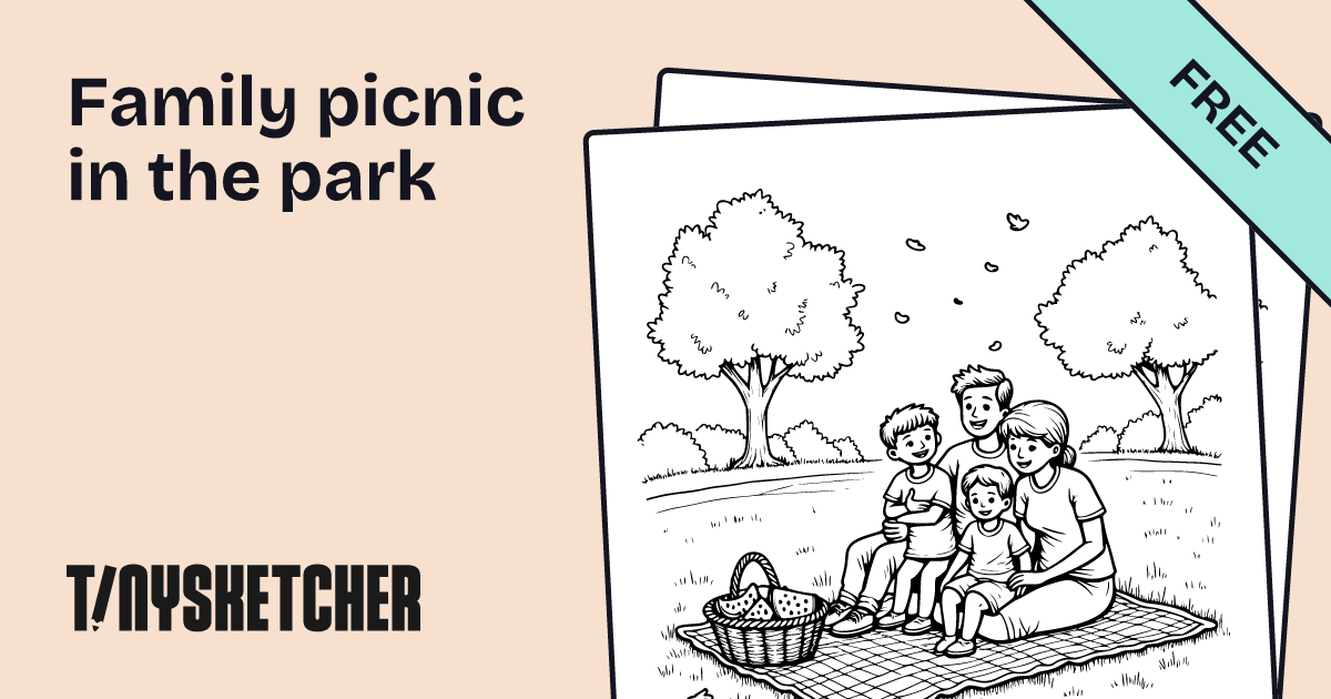 Family picnic in the park Coloring Page | Free Printables | Tiny Sketcher