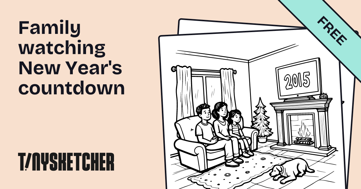 Family watching New Year's countdown Coloring Page | Free Printables ...