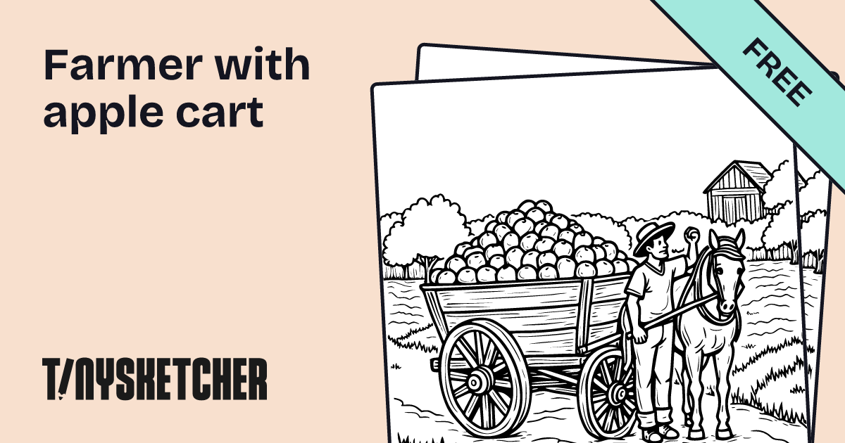 Farmer with apple cart Coloring Page | Free Printables | Tiny Sketcher
