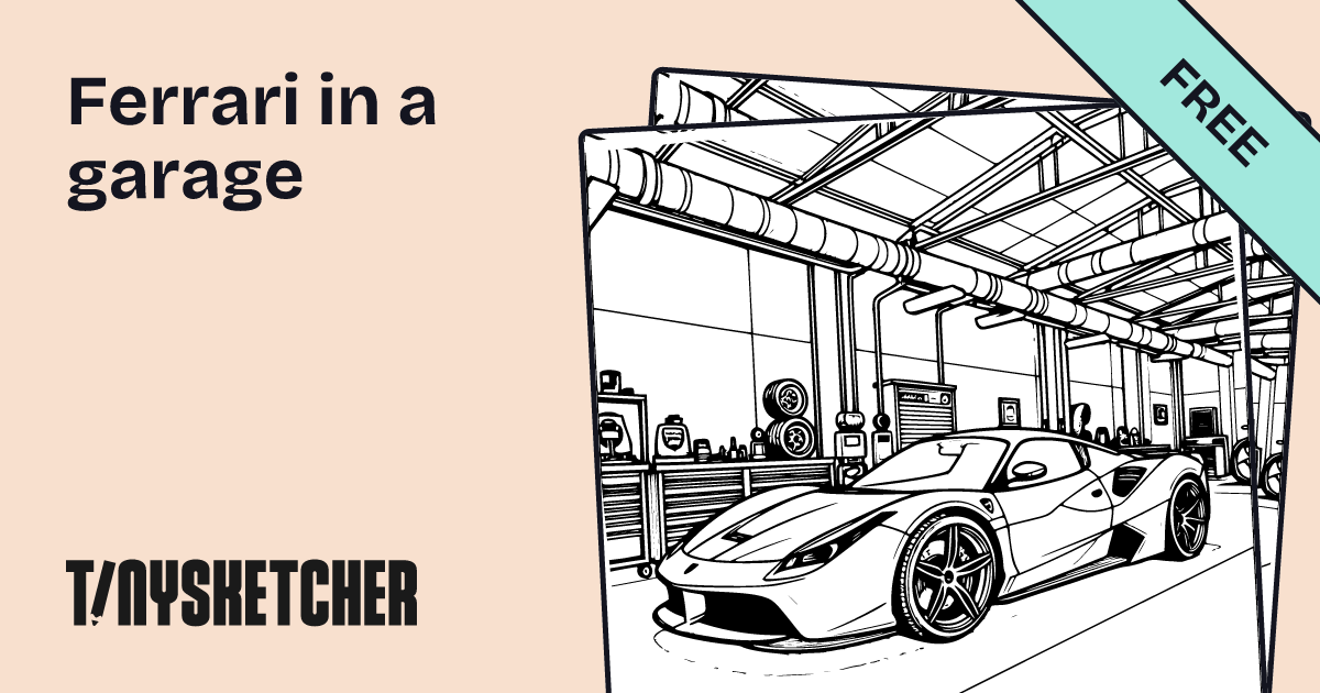 Ferrari in a garage Coloring Page | Free Printables | Tiny Sketcher