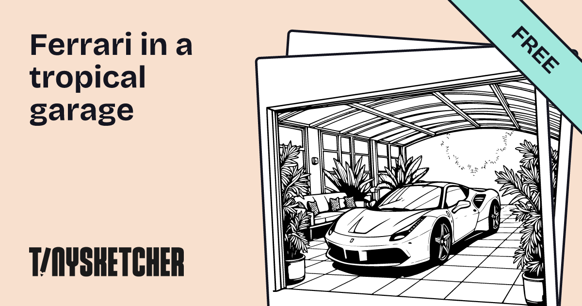 Ferrari in a tropical garage Coloring Page | Free Printables | Tiny ...