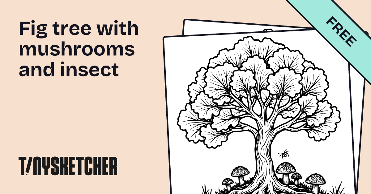 Fig tree with mushrooms and insect Coloring Page | Free Printables ...