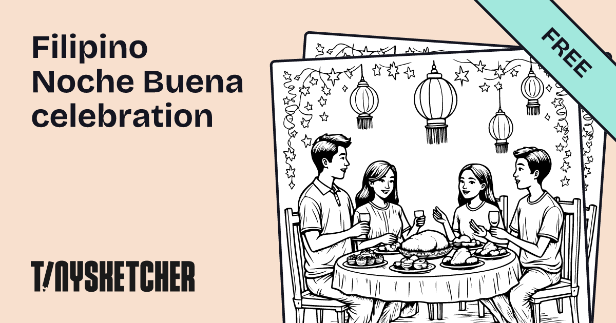 Filipino Noche Buena celebration Coloring Page | Free Printables | Tiny ...
