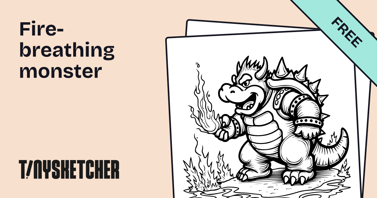 Fire-breathing monster Coloring Page | Free Printables | Tiny Sketcher