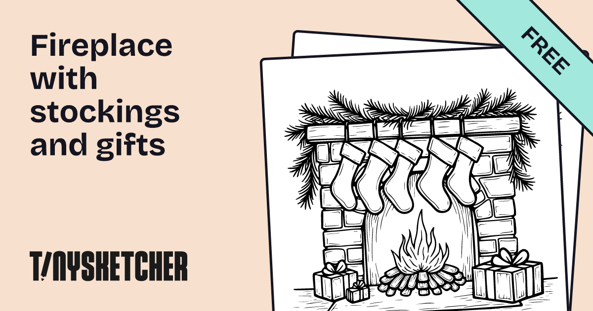 Fireplace with stockings and gifts Coloring Page | Free Printables ...