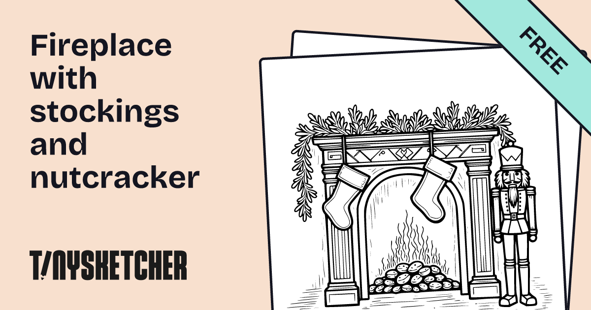 Fireplace with stockings and nutcracker Coloring Page | Free Printables ...