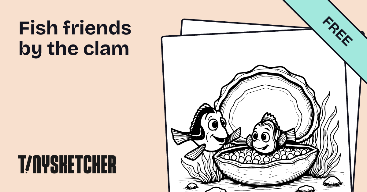 Fish friends by the clam Coloring Page | Free Printables | Tiny Sketcher