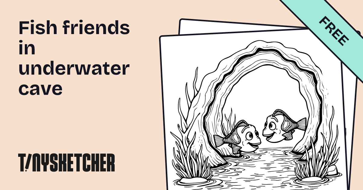 Fish friends in underwater cave Coloring Page | Free Printables | Tiny ...