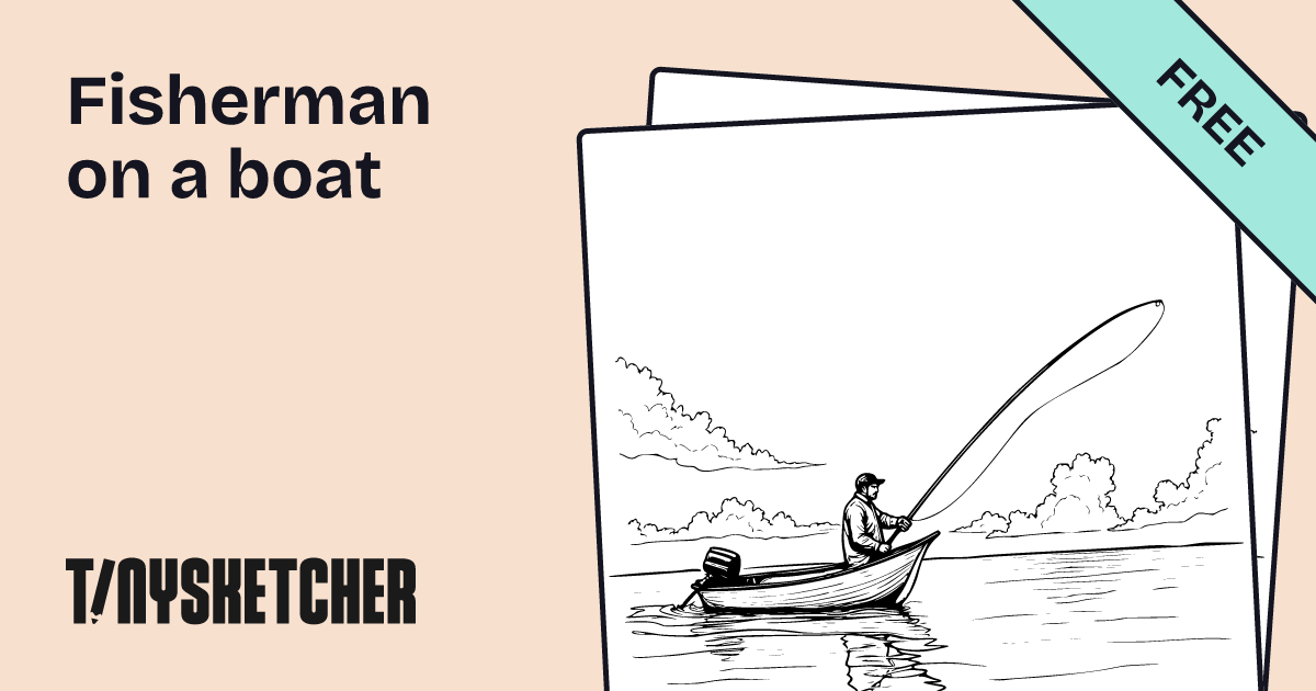 Fisherman on a boat Coloring Page | Free Printables | Tiny Sketcher