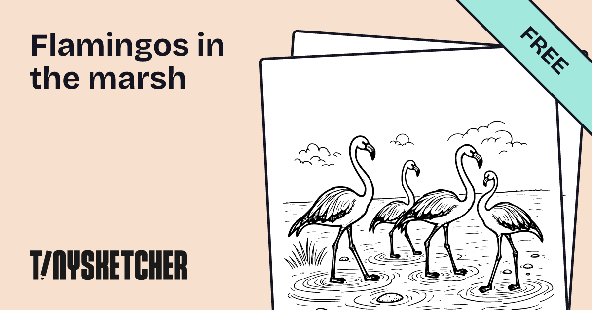 Flamingos in the marsh Coloring Page | Free Printables | Tiny Sketcher