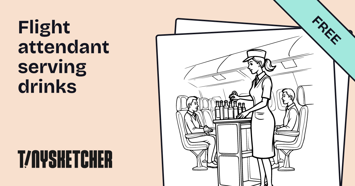 Flight attendant serving drinks Coloring Page | Free Printables | Tiny ...
