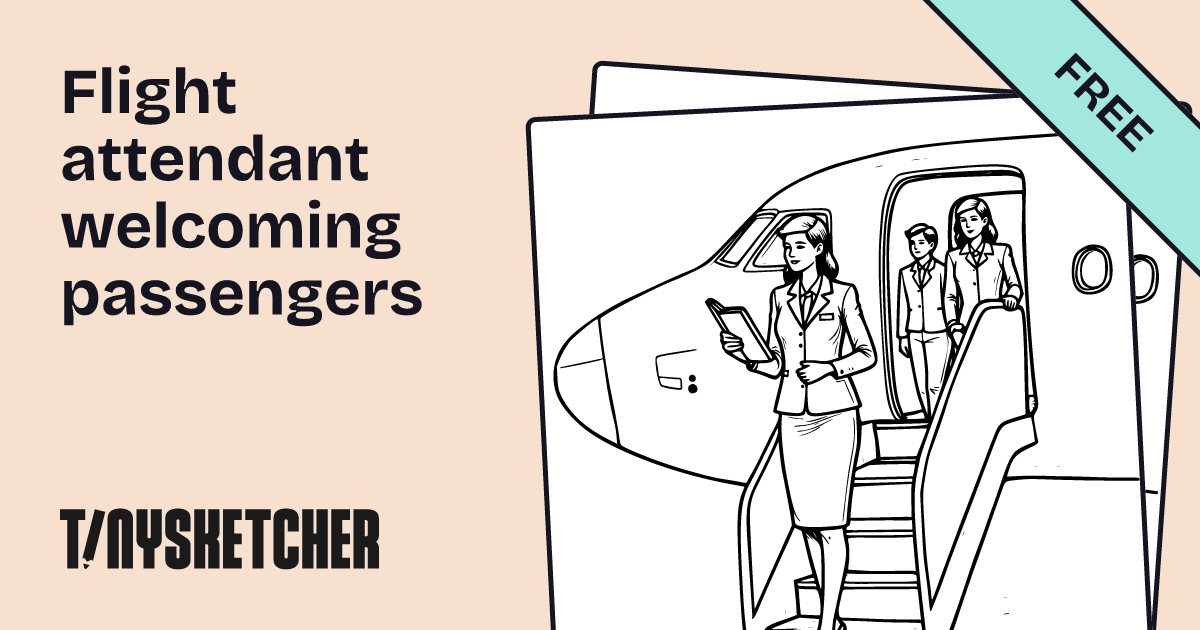Flight attendant welcoming passengers Coloring Page | Free Printables ...