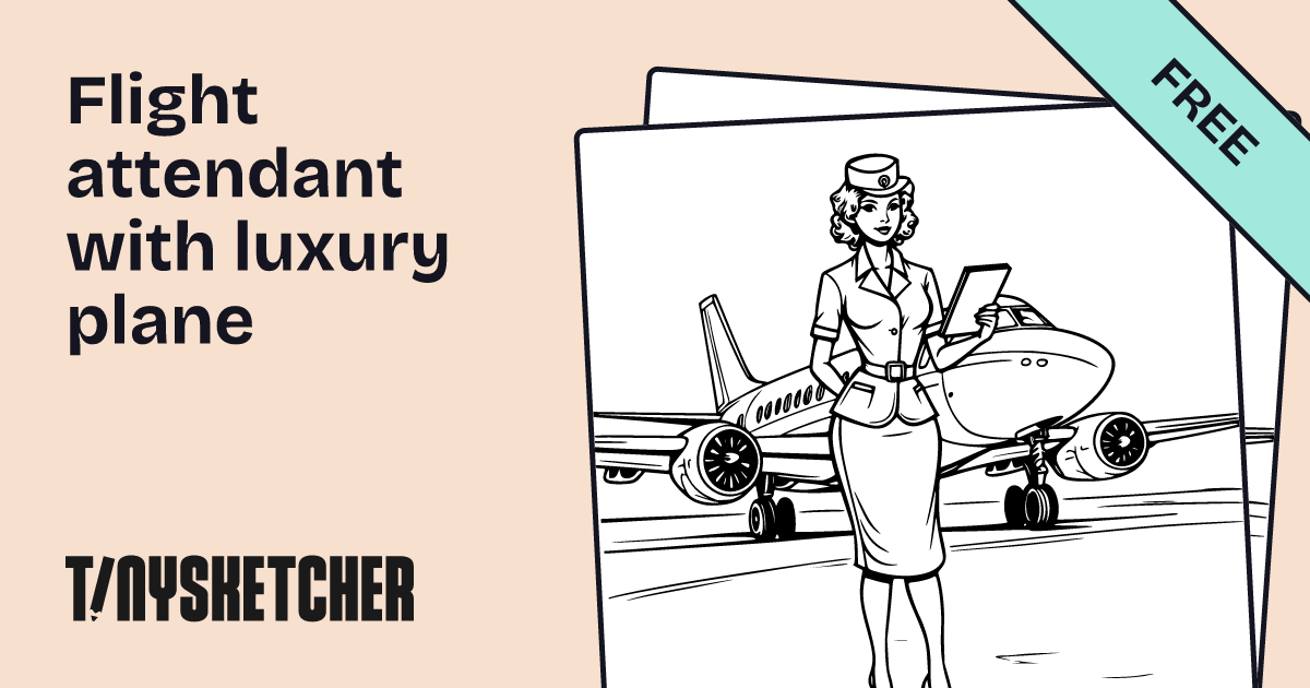 Flight attendant with luxury plane Coloring Page | Free Printables ...