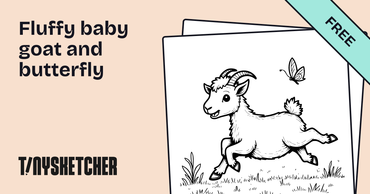 Fluffy baby goat and butterfly Coloring Page | Free Printables | Tiny ...