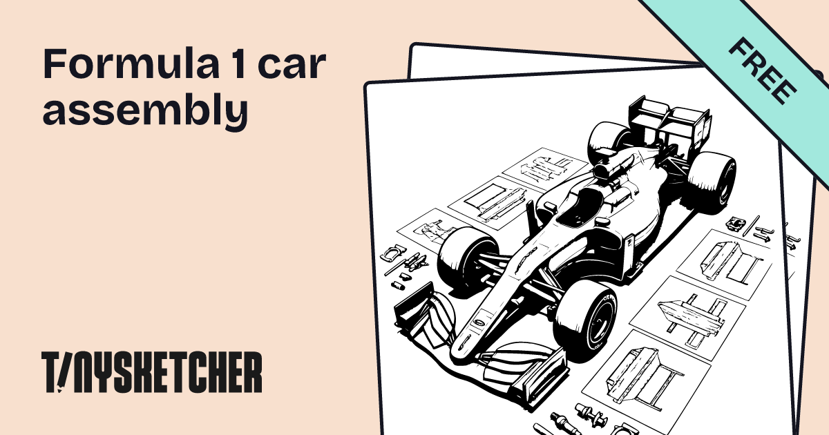 Formula 1 car assembly Coloring Page | Free Printables | Tiny Sketcher
