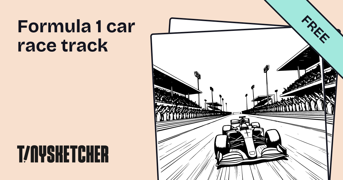 Formula 1 car race track Coloring Page | Free Printables | Tiny Sketcher