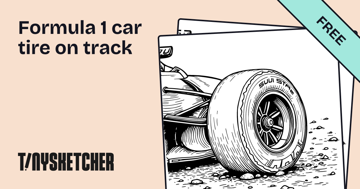 Formula 1 car tire on track Coloring Page | Free Printables | Tiny Sketcher