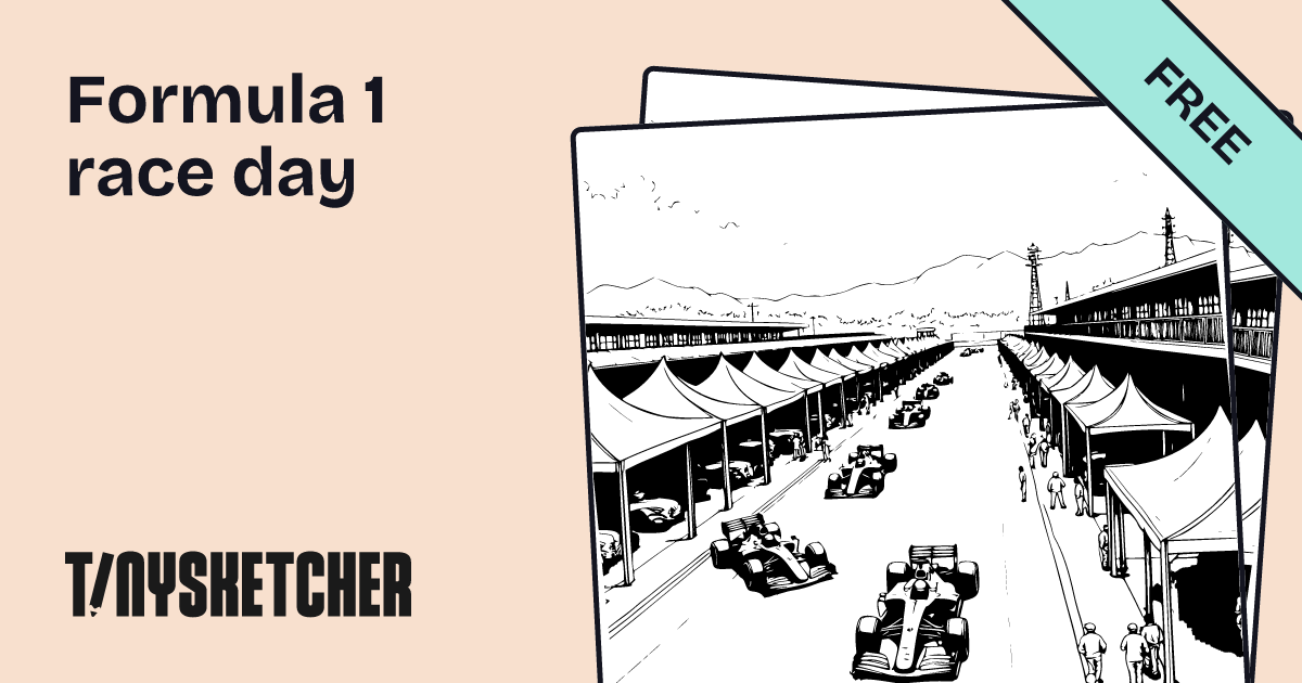 Formula 1 race day Coloring Page | Free Printables | Tiny Sketcher