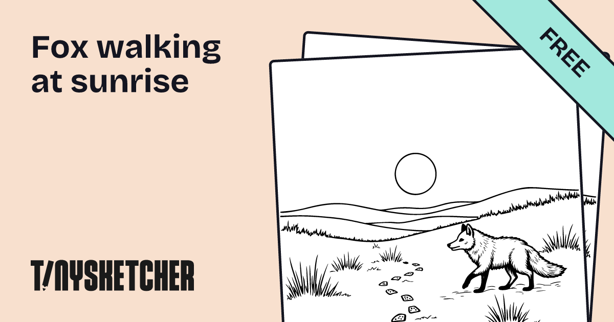 Fox walking at sunrise Coloring Page | Free Printables | Tiny Sketcher