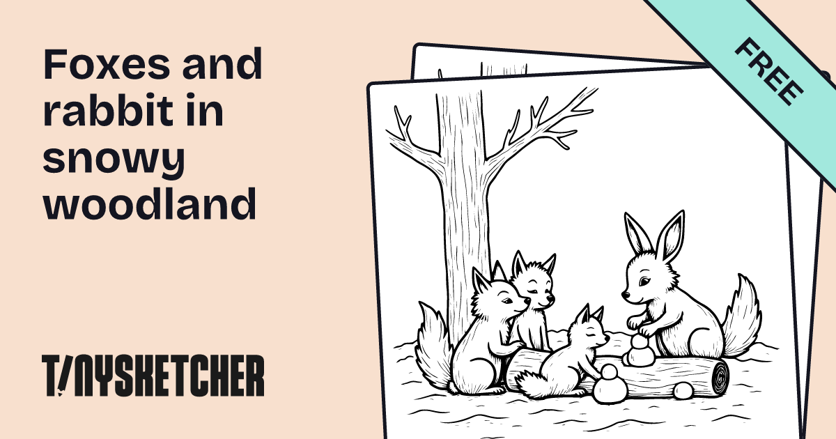 Foxes and rabbit in snowy woodland Coloring Page | Free Printables ...