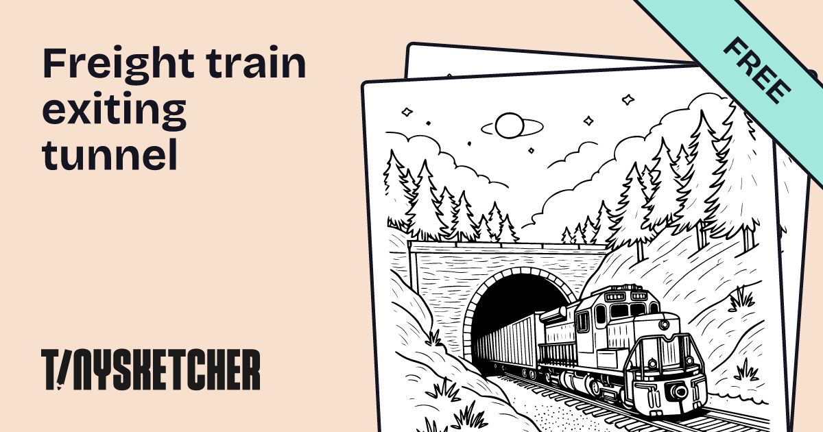Freight train exiting tunnel Coloring Page | Free Printables | Tiny ...
