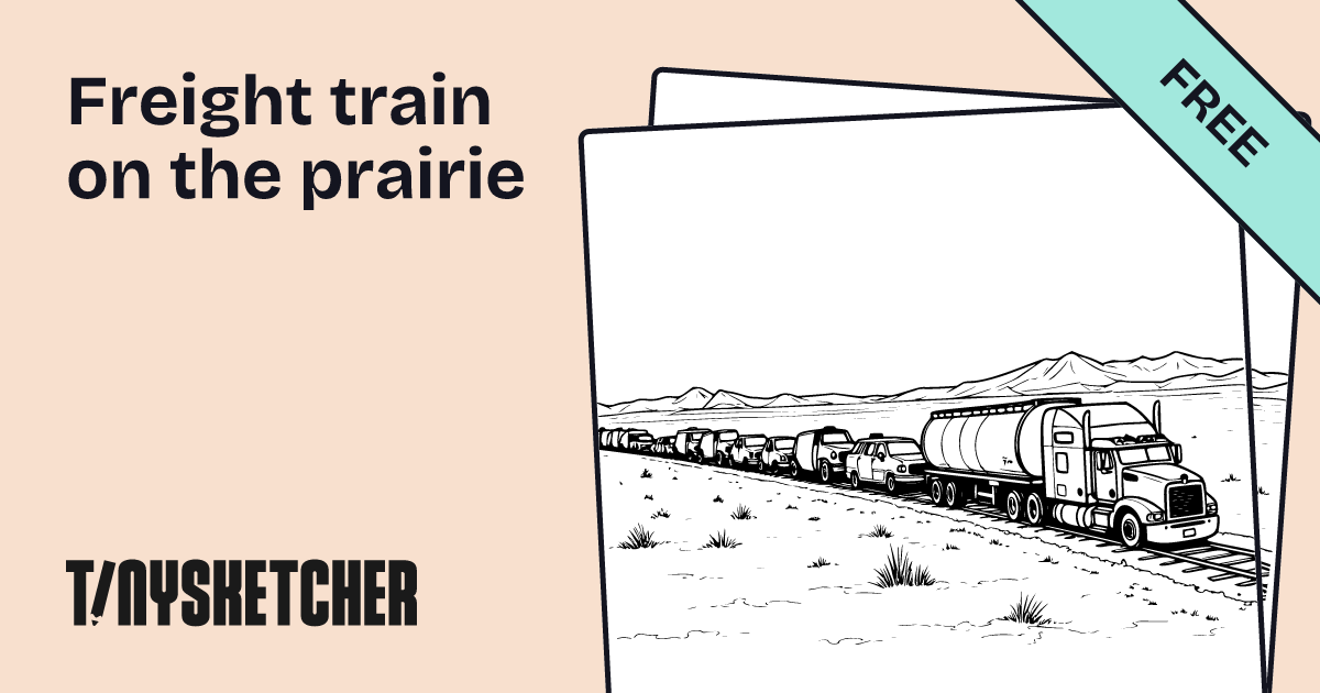 Freight train on the prairie Coloring Page | Free Printables | Tiny ...