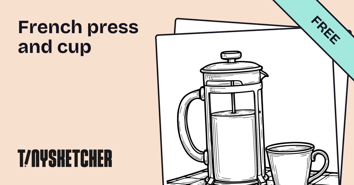 French press and cup Coloring Page | Free Printables | Tiny Sketcher