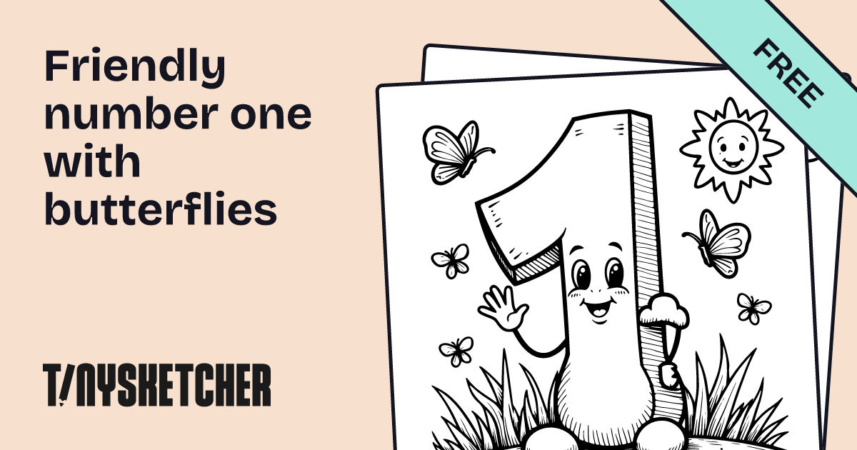 Friendly number one with butterflies Coloring Page | Free Printables ...