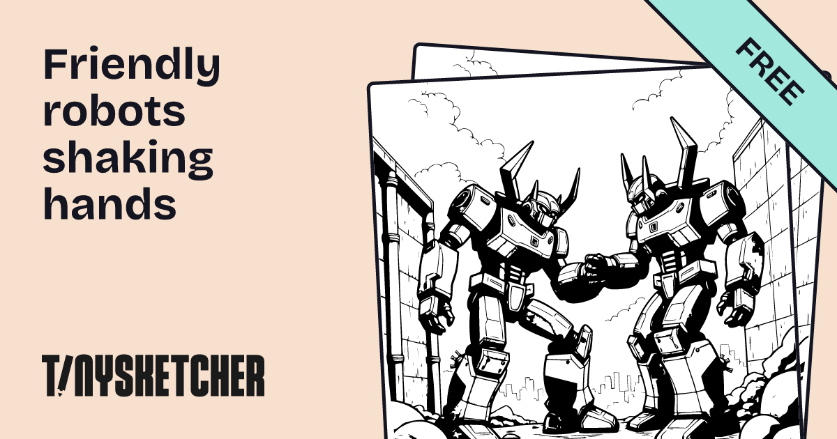 Friendly robots shaking hands Coloring Page | Free Printables | Tiny ...