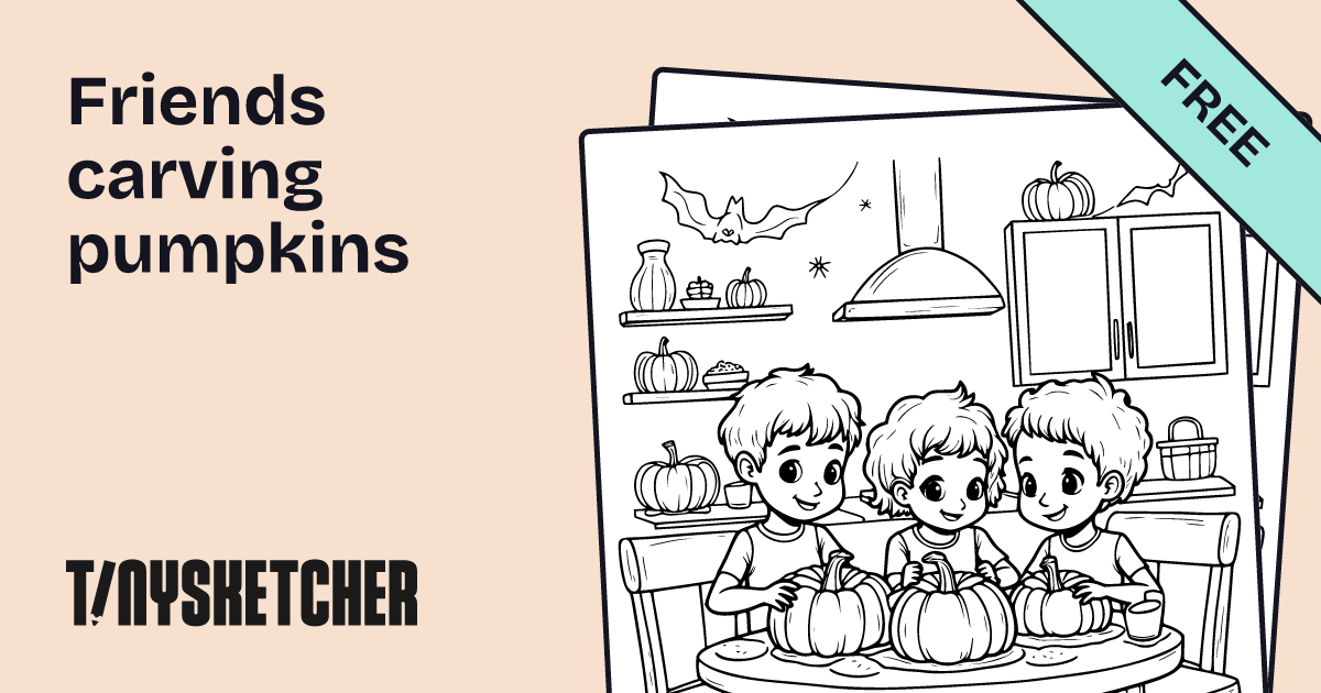 Friends carving pumpkins Coloring Page | Free Printables | Tiny Sketcher