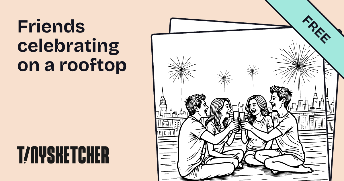 Friends celebrating on a rooftop Coloring Page | Free Printables | Tiny ...