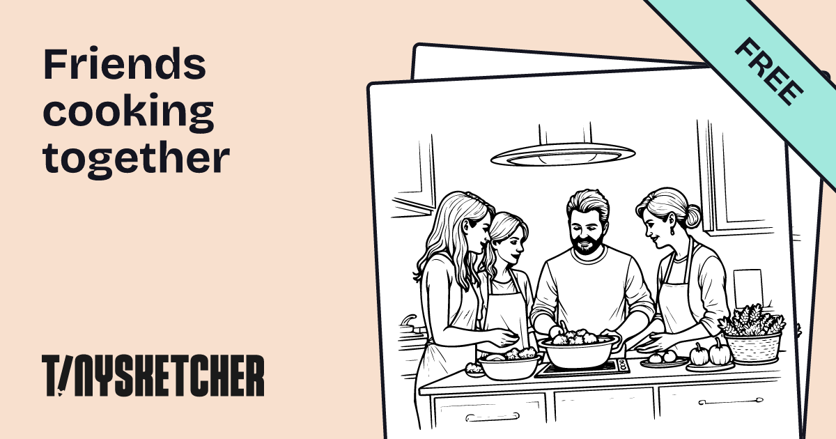 Friends cooking together Coloring Page | Free Printables | Tiny Sketcher