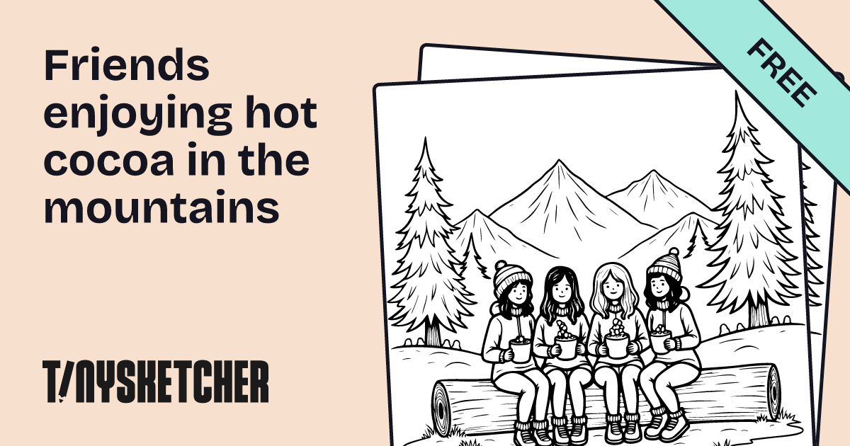 Friends enjoying hot cocoa in the mountains Coloring Page | Free ...
